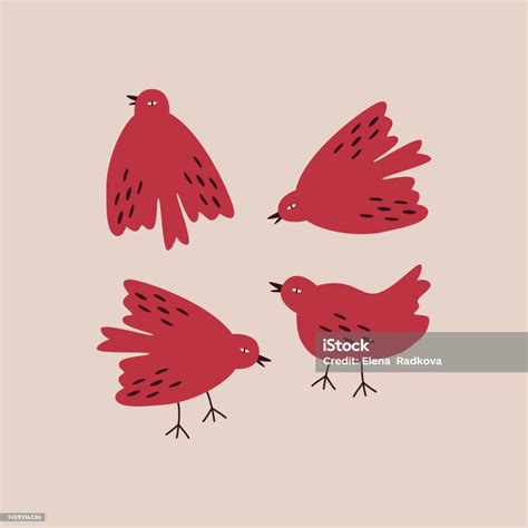 귀여운 빨간 새들은 플랫 스타일로 벡터 삽화를 손으로 그렸다 아이 포스터 로고 또는 아이콘에 대 한 다채로운 재미 있는 제비의