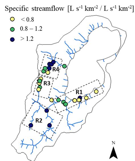 Spatial Distribution Of The Specific Streamflow Each Circle Represents Download Scientific