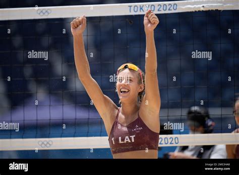 Tina Graudina Of Latvia Celebrates Winning A Womens Beach Volleyball