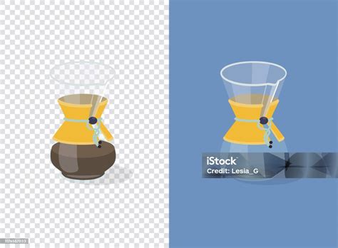 투명하고 파란색 배경에 빈티지 유리 커피 메이커 비어 있고 가득 찼습니다 플랫 벡터 그림입니다 갈색에 대한 스톡 벡터 아트 및 기타 이미지 Istock
