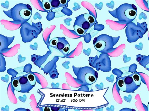 Stitch Seamless Pattern Lilo And Stitch Digital Download Cute Cartoon High Resolution