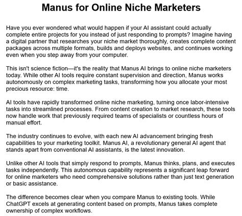 Manus For Online Niche Marketers AI Assisted PLR PLR Launch
