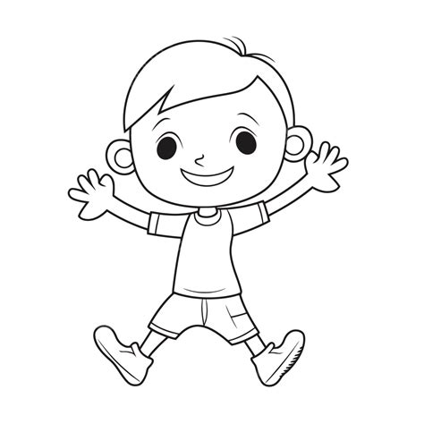 점프하는 소년 개요 스케치 드로잉이 있는 무료 어린이 색칠 페이지 벡터 운동 그림 운동 개요 운동 스케치 Png 일러스트