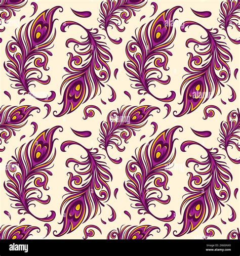 Seamless Pattern Peacock Feather Wallpaper Feather Vector Stock Vector