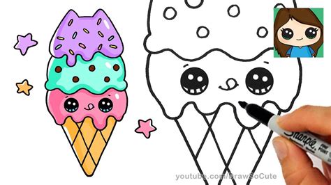 How To Draw Ice Cream Cone Easy Pusheen Cute Food Drawings Cute