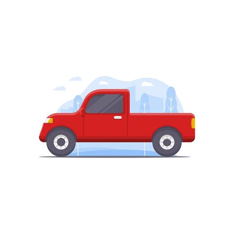 Pickup Truck Vector Illustration Designed In Red And Decorated With