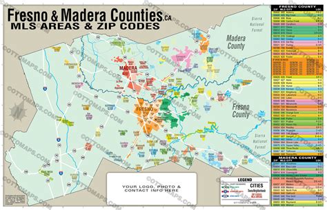 Fresno And Madera Counties Combo Map Zip Codes And Mls Areas Otto Maps