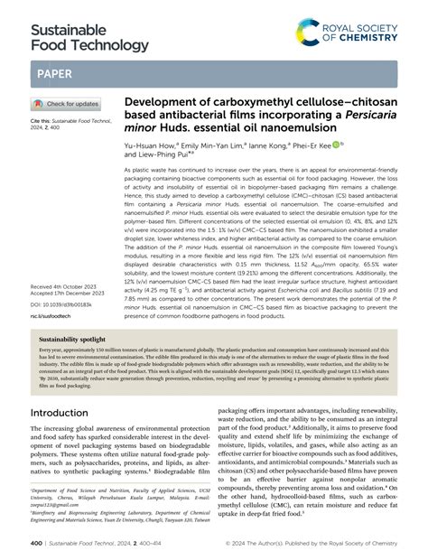 Pdf Development Of Carboxymethyl Cellulosechitosan Based Antibacterial Films Incorporating A