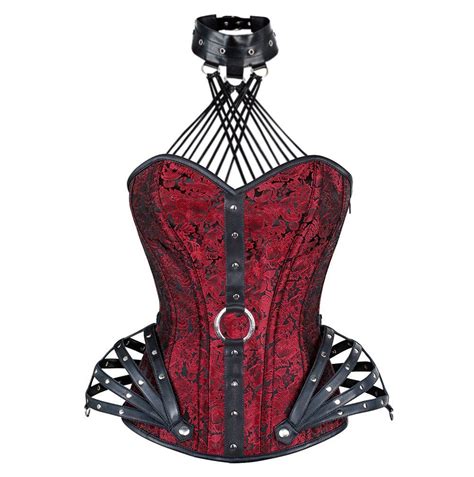 Spiral Steel Boned Gothic Overbust Corset With Attached Neck Gear