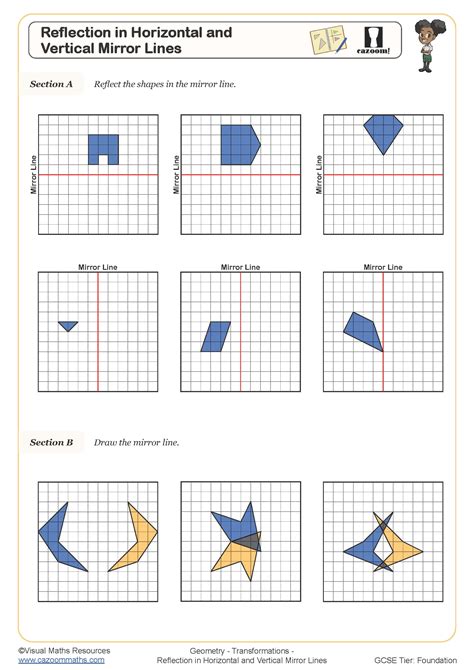 Refelction In Horizontal And Vertical Mirror Lines Worksheet