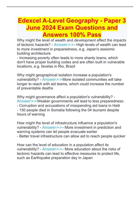 Edexcel A Level Geography Paper 3 June 2024 Exam Questions And Answers 100 Pass Edexcel A
