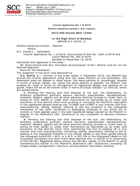 Pidilite Industry Vs Ec Industry Pdf Civil Law Common Law