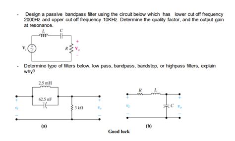Solved Design A Passive Bandpass Filter Using The Circuit Chegg