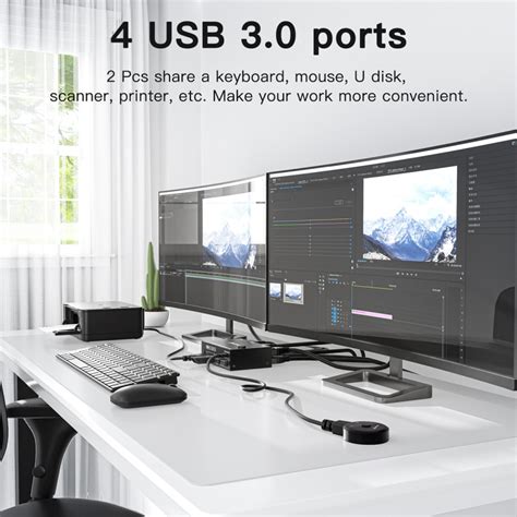 KC KVM202AS 4K 60HZ USB3 0 HDMI Dual Display KVM Switcher Support EDID Analog Lock Screen