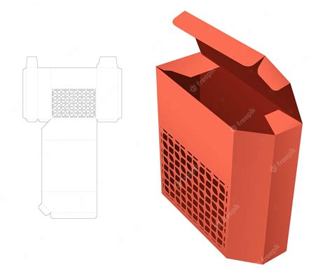 Трафаретный шаблон для высечки упаковочной коробки и 3d макет Премиум