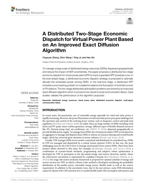 Pdf A Distributed Two Stage Economic Dispatch For Virtual Power Plant
