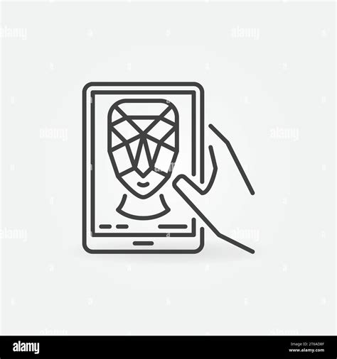 Face Recognition And Authentication On Tablet Device Vector Concept Outline Icon Or Sign Stock