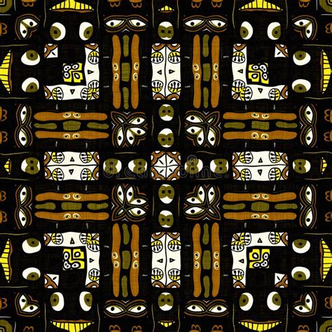 Modern Tribal Shape Mud Cloth Effect Seamless Pattern Stylized Shape