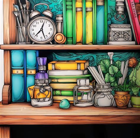 Premium Photo Drawing Of Book Shelf Illustration