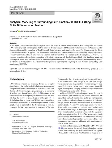 Analytical Modeling Of Surrounding Gate Junctionless Mosfet Using