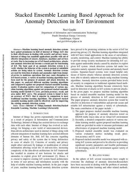Stacked Ensemble Learning Based Approach For Anomaly Detection In Iot