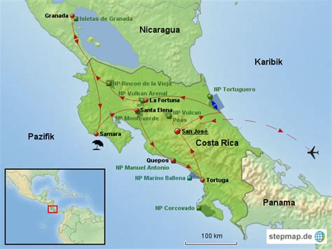 StepMap Costa Rica Rundreise 2014 Landkarte für Nordamerika