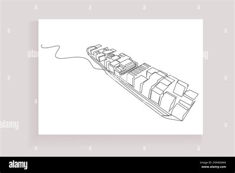 Big Ship Trade Transport Container Sea Ocean One Line Drawing Stock