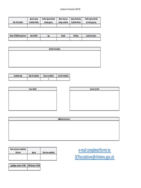 Fillable Online Escalation Form Xlsx Fax Email Print PdfFiller