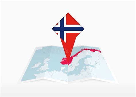 Norway Is Depicted On A Folded Paper Map And Pinned Location Marker
