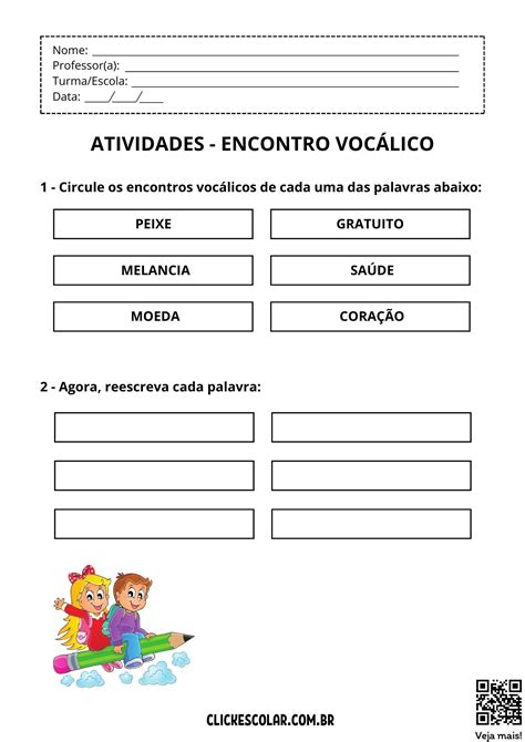 Atividades Sobre Encontro Vocálico