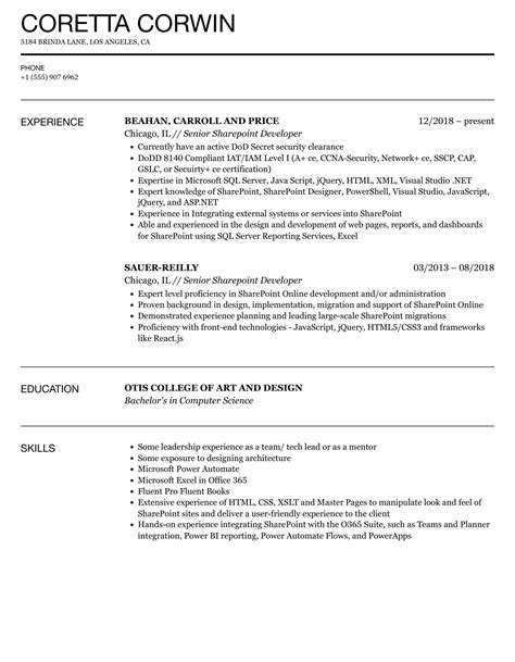 Senior Sharepoint Developer Resume Samples Velvet Jobs