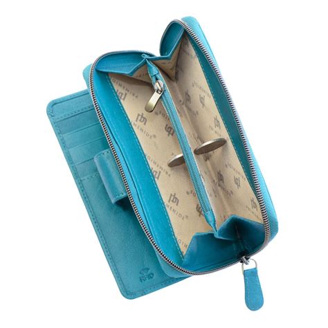 Velura Large Zipped Bifold Ladies Leather Purse Turquoise The