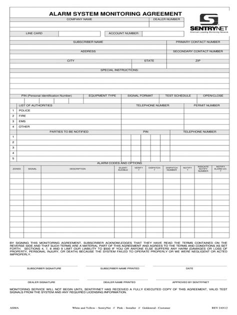 Alarm Monitoring Agreement Template