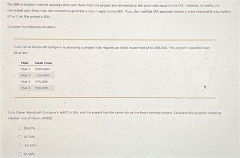 solved the irr evaluation method assumes that cash flows