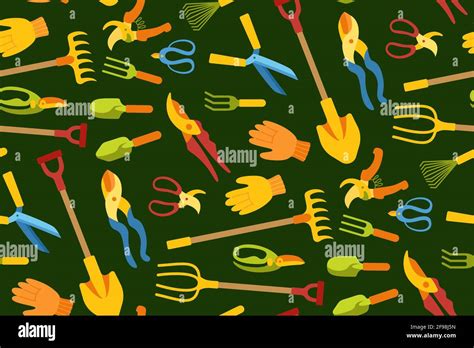 Gardening Tools Seamless Pattern Shovel Pitchfork And Rake Cartoon