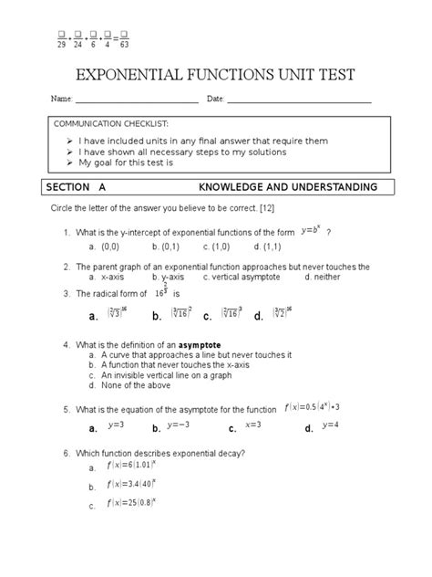 Exponential Functions Test 1 Pdf Exponentiation Asymptote