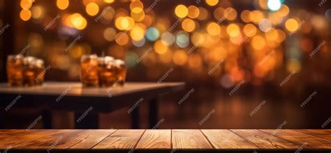 Premium Photo Empty Wooden Table With Bokeh Cafe Background And