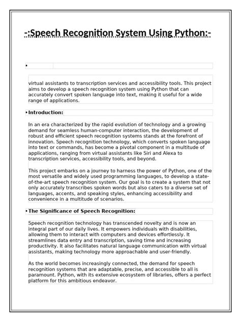Speech Recognition System Using Python Report Pdf Speech Recognition Usability
