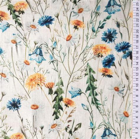 Premium 100 Linen Fabric Floral Linen Fabric Painted Flowers Etsy