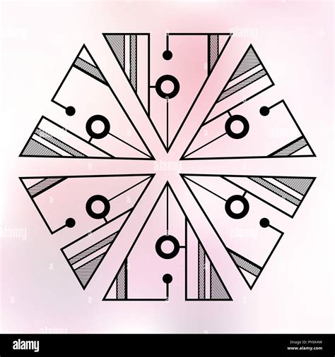 Six Symmetrically Arranged Triangles Separated With Lines And Circles