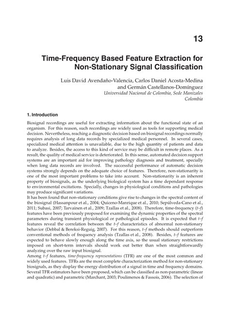 Pdf Time Frequency Based Feature Extraction For Non Stationary Signal Classification