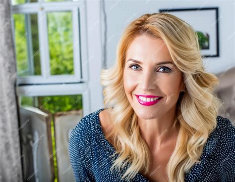 Premium Photo Portrait Cute Lady Beautiful 40 Year Old Blond Smiling