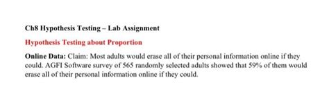 Solved Ch Hypothesis Testing Lab Assignment Hypothesis Chegg