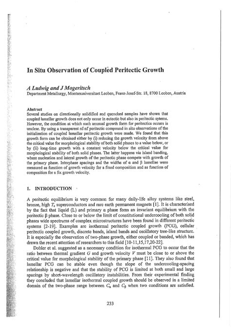 Pdf In Situ Observation Of Coupled Peritectic Growth