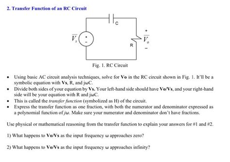 Solved 2 Transfer Function Of An RC Circuit Using Basic Chegg