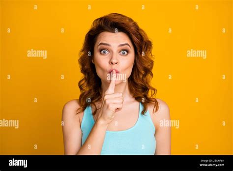Shh Closeup Photo Of Pretty Sly Foxy Wavy Lady Hold Finger On Lips