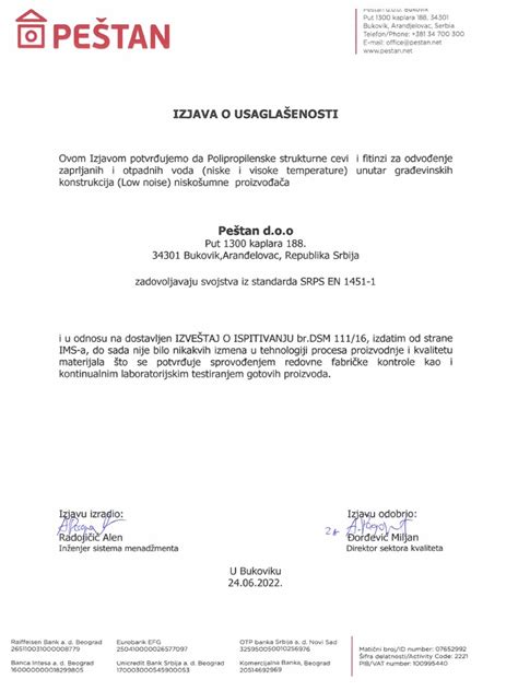 Prilog 2 Izjava O Usaglašenosti S Line Cevi I Fiting Pdf