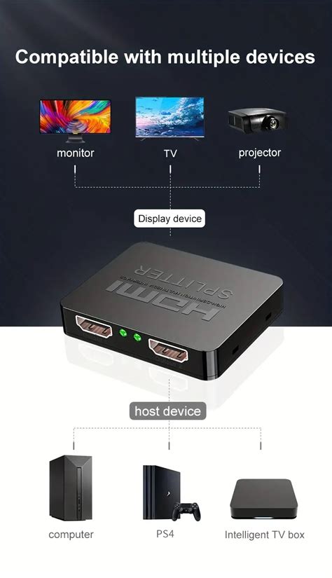 Hdtv 비디오 분배기 Hd 4k30hz 1개의 입력 동시 화면 보기를 위한 2개의 출력 듀얼 모니터tv 노트북