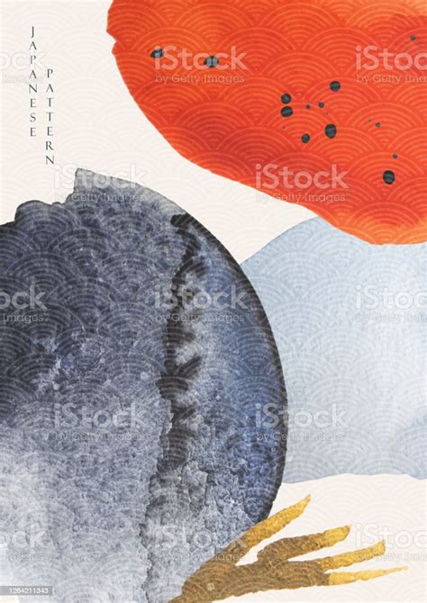 具有水彩紋理向量的抽象藝術背景日本波形圖案與畫筆筆畫範本插圖在亞洲風格向量圖形及更多俯拍圖片 俯拍 傳單 傳統 Istock