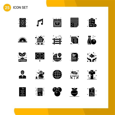 Editable Vector Line Pack of 25 Simple Solid Glyphs of checklist paper internet page data ...